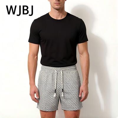WJBJ100%聚酯纤维小香风针织感短裤男夏季斜纹运动裤子YK86190
