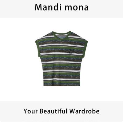 Mandi mona / 【甜飒交响】 条纹简约爱心刺绣上衣MM623J333