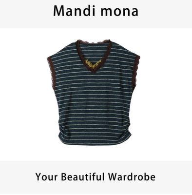 Mandi mona / 【曼妙雅姿】 拼接撞色条纹上衣MM623J337