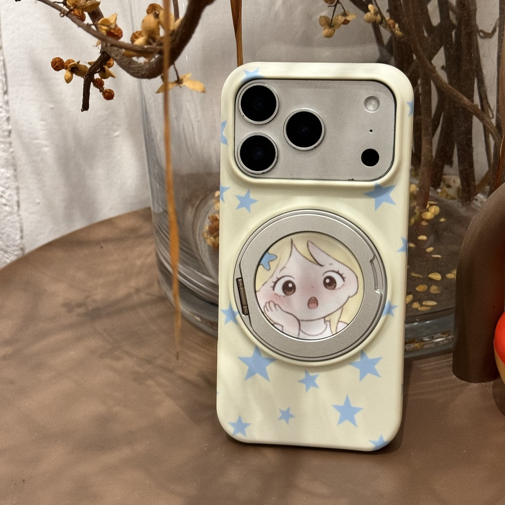 韩系菲林ins黄底星星可爱美少女360旋转支架适用苹果17手机壳iPhone16promax新款17Pro硬壳6苹果17pm女15Pro
