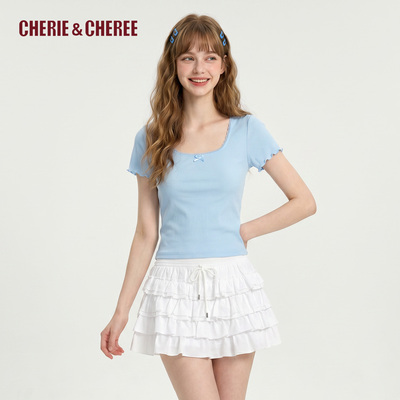 CHERIE&CHEREE26夏蕾丝花边领口短袖T恤女CC6WLX4T290