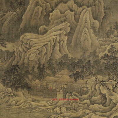 巨然松岩萧寺图卷宋元山水画长卷临摹范本中式装饰画艺术绢布画心