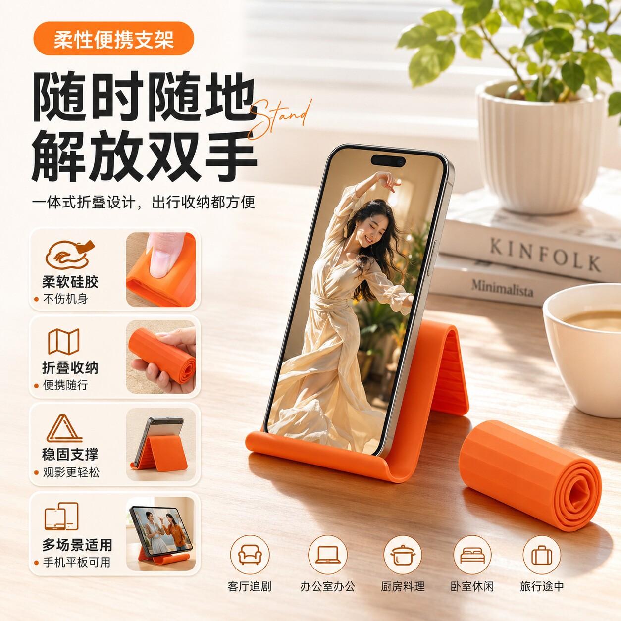 铝合金百变手机支架多功能便携折叠桌面硅胶柔性支撑架适用ipad苹果小米Pro平板笔记本托架懒人床头旅行追剧