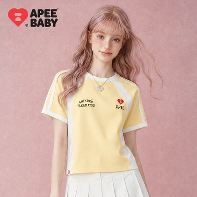 APEE撞色拼接甜美短袖T恤女