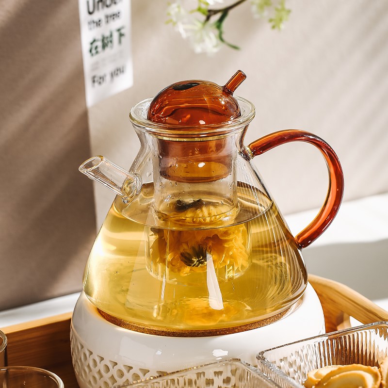 高颜值玻璃花茶壶蜡烛加热家用泡茶壶水果花草茶具耐高温养生茶壶