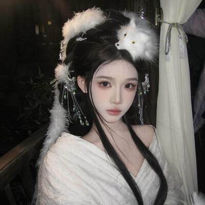 妲己白狐耳流苏发冠汉服cos