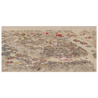 清 管念慈 承暑避德山装热河行宫图 中式建筑人物庄饰画绢布微喷