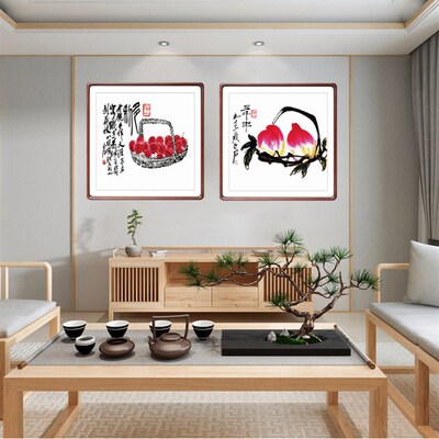 齐白石国画益寿延年餐厅装饰画新中式斗方形玄关装饰挂画客厅壁画
