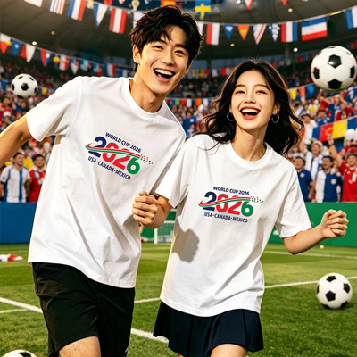 2026年世界杯足球助威短袖T恤运动半袖纯棉服衣服男女纪念文化衫