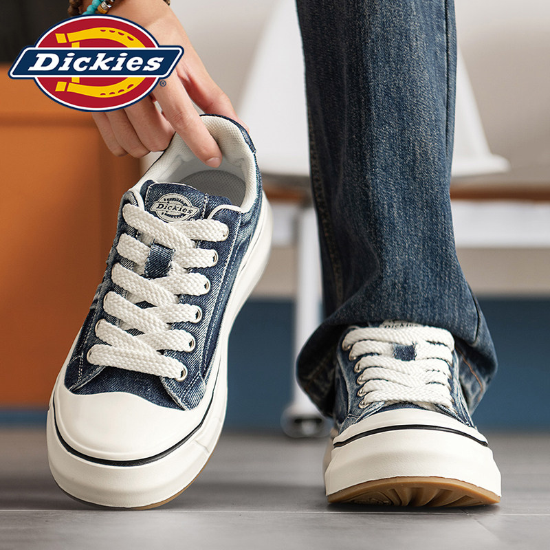 Dickies男鞋夏季透气百搭厚底增高休闲板鞋学生牛仔做旧帆布潮鞋