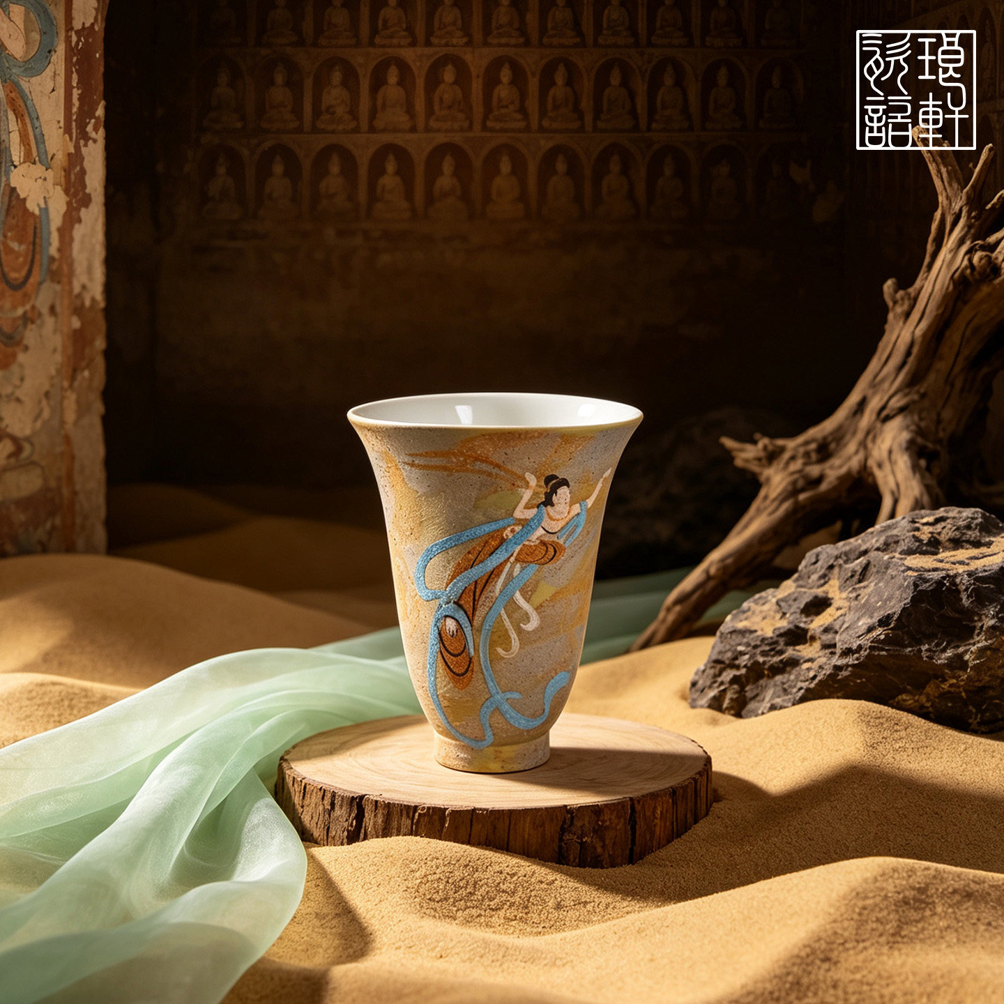 琅轩瓷语景德镇手工 白釉敦煌飞天闻香杯家用茶室功夫聚香品茗杯