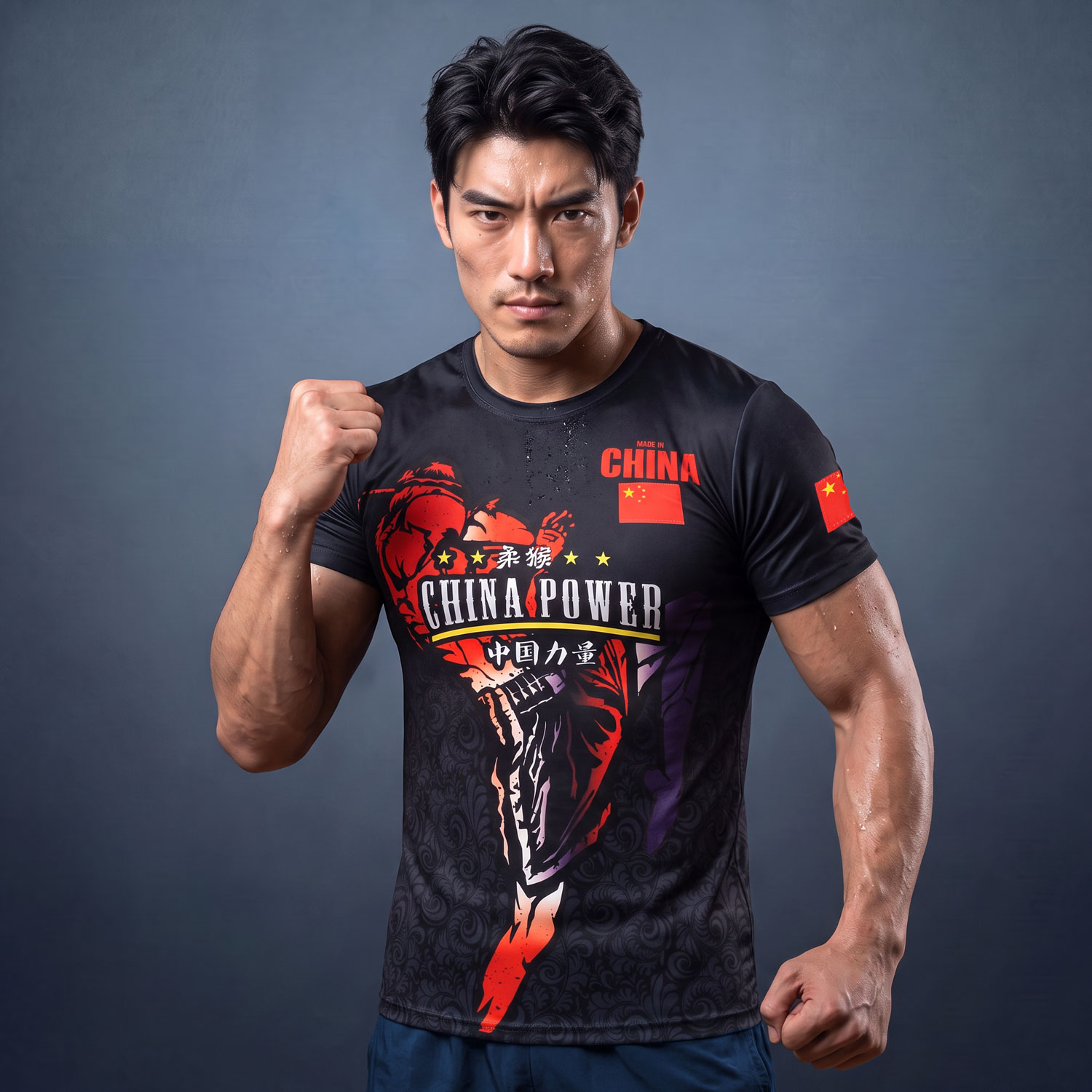 MMA短袖印花跑步肌肉锻炼男UFC格斗训练泰拳散打搏击运动速干T恤
