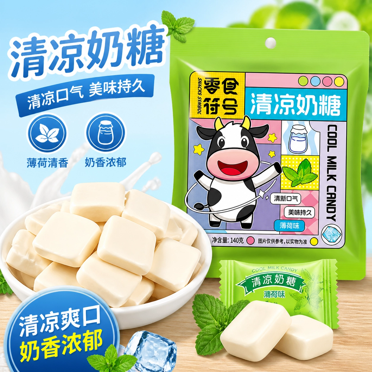 【拒绝口臭】薄荷清凉奶糖强劲清新口气清爽糖果商用招待零食批发
