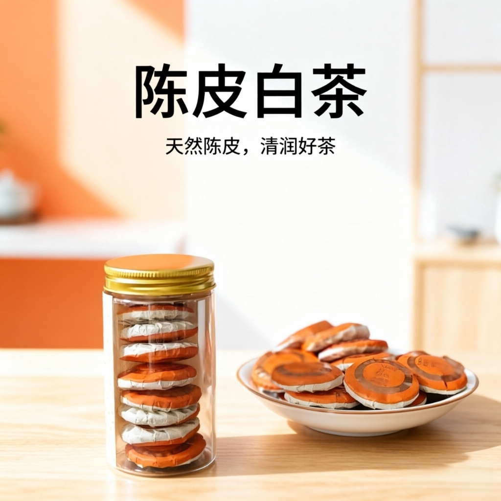 陈皮老白茶福鼎白茶新会陈皮2020年寿眉50g紧压小茶饼便携装茶叶