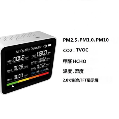 新8合1二氧化碳CO2检测仪家用PM2.5空气质量粉尘空气污染物检测仪
