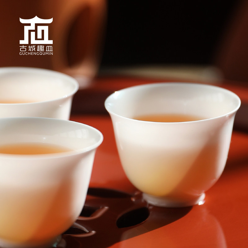 潮州功夫茶超薄骨瓷纯白玉兰铃铛品茗工夫茶杯盖碗套装反口不烫手