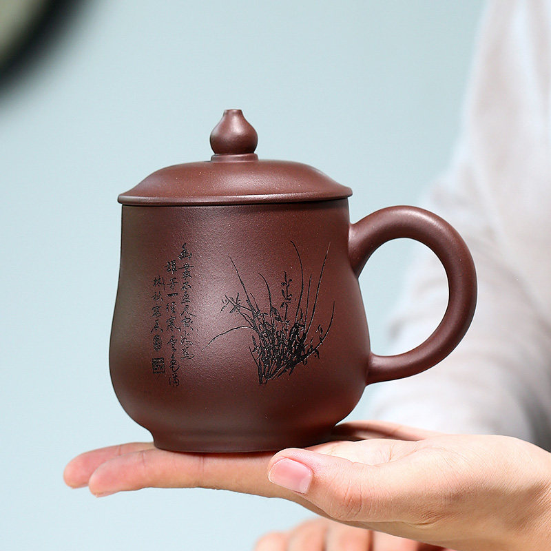 正宗宜兴紫砂杯纯手工大容量茶杯子带盖泡茶水杯家用个人杯女士款