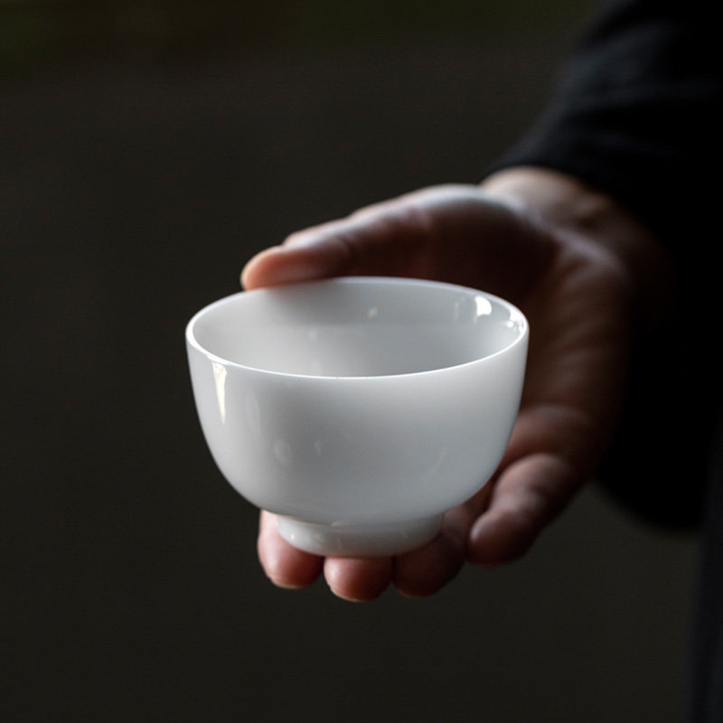羊脂玉瓷茶杯单个家用主人杯单杯白瓷薄胎品茗杯功夫茶具茶盏杯子