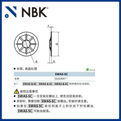 NBK SWAS-SC 防脱落 垫圈 防止市售螺丝脱落 SUS304不锈钢 M3-M12