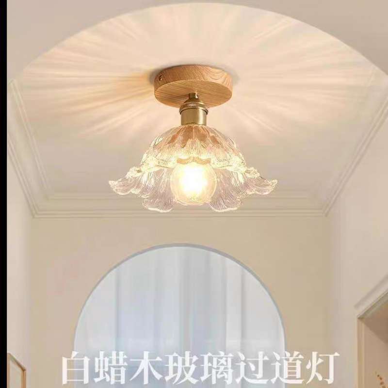 新中式过道灯吸顶灯现代简约胡桃木玻璃玄关阳台走廊厨卫玄关灯具