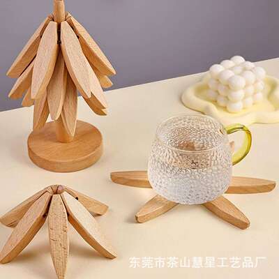 Wooden Tree Coaster木制树形杯垫隔热垫餐桌垫用于热菜的三脚架