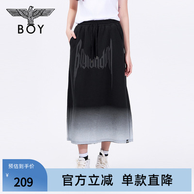 BOYLONDON秋季女士长裙变形字母印花黑灰潮牌渐变半身裙W18002