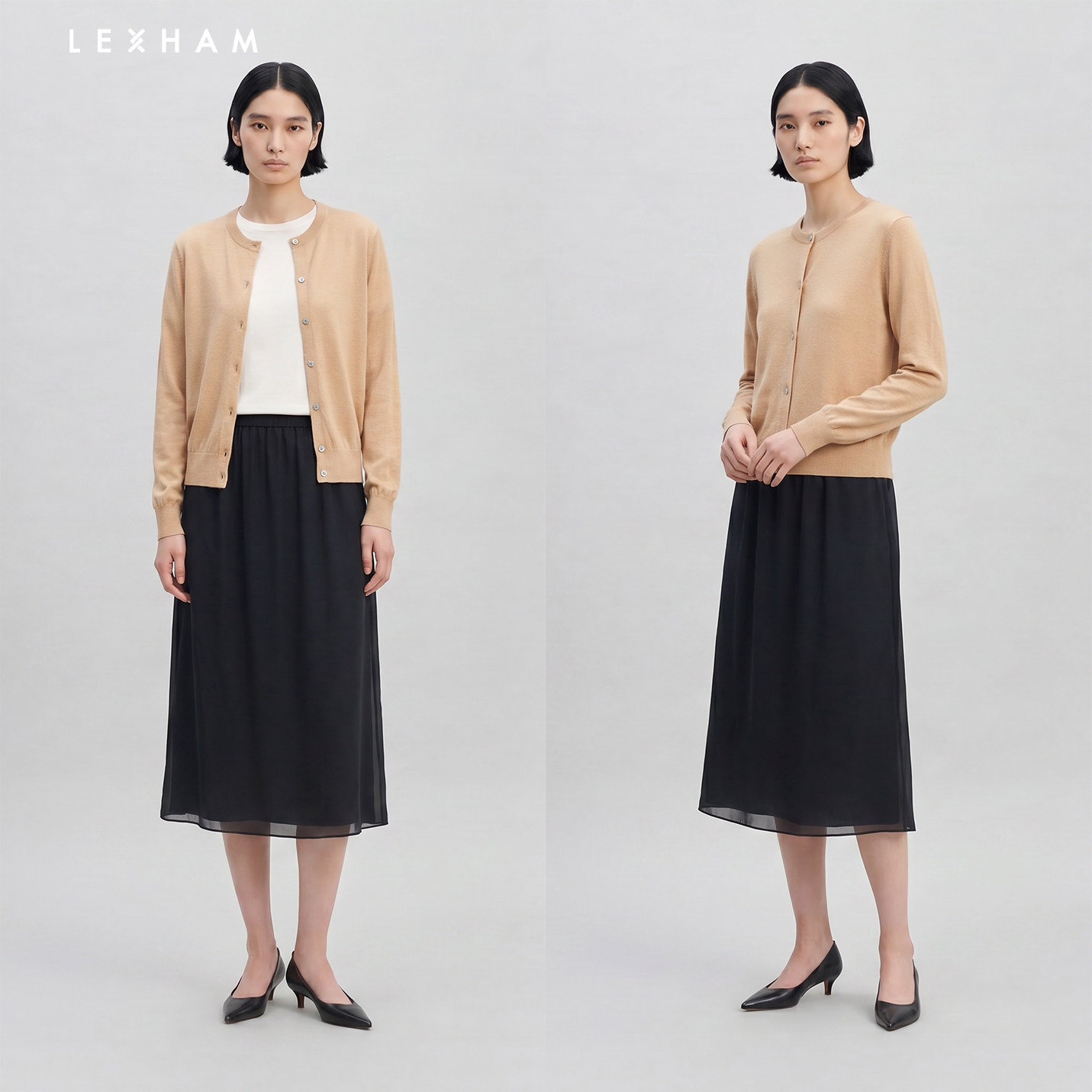 LEXHAM复古风羊绒精纺圆领针织开衫简约时尚通勤LH65SW118268
