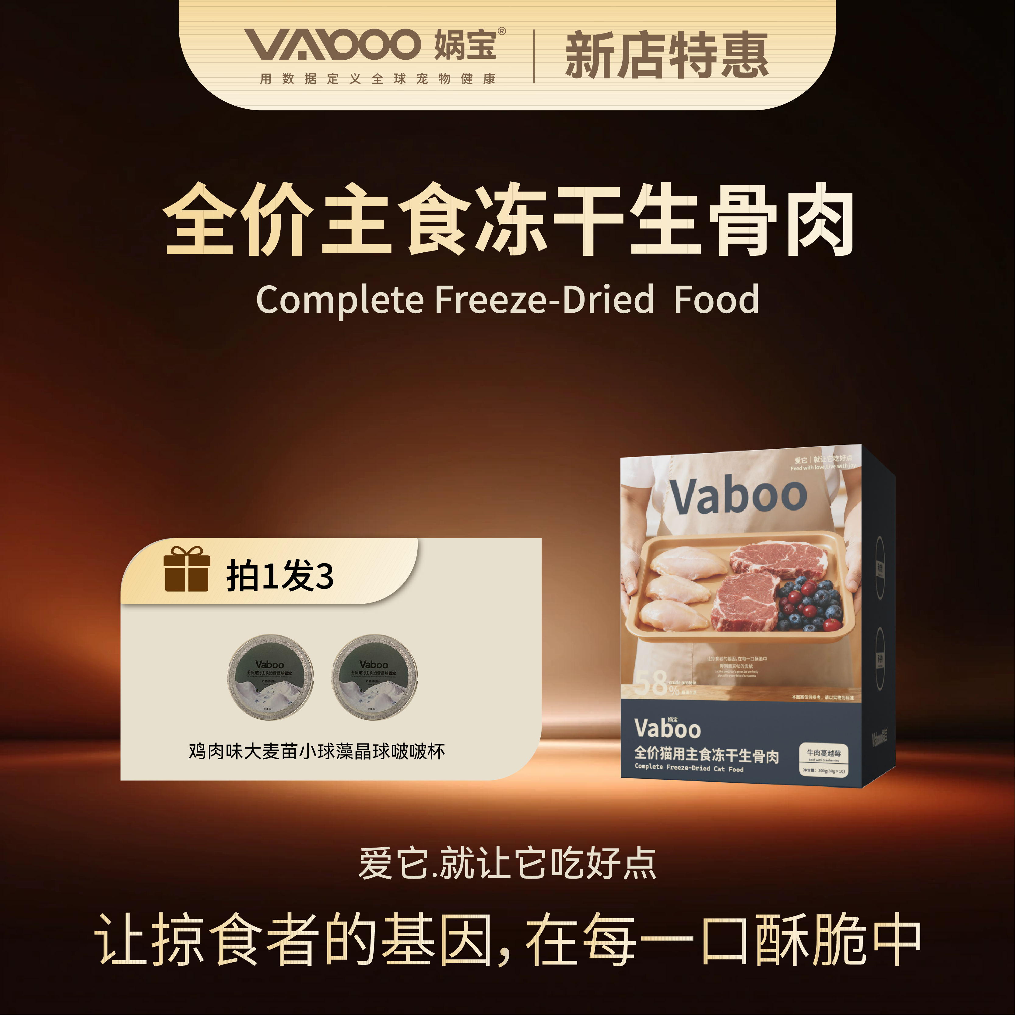 Vaboo娲宝全价全阶段猫专用营养主食冻干生骨肉牛肉 + 鸡肉小球藻