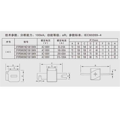 370RSM01MZ108/135KN 50A-315A1000V 80100A160A200A沪熔熔断器