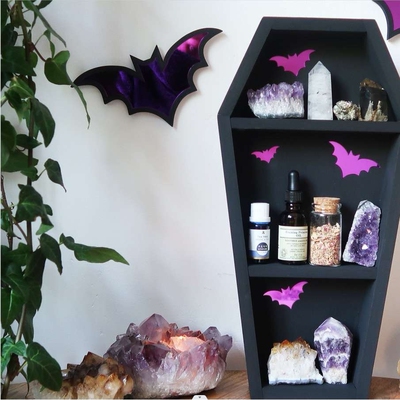 Mirrored Purple Bat Coffin Shelf 紫色镜子蝙蝠棺材架子