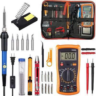 Soldering Iron Kit 60W带开关电烙铁可调温焊锡VC830万用表工具