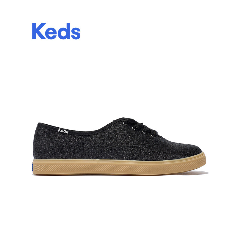 Keds2026春夏新款防滑休闲鞋女一脚蹬板鞋黑色亮片女鞋低帮