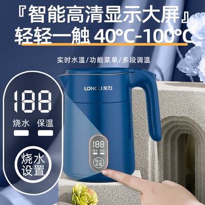 龙力烧水壶便携式2025新款电热水壶316不锈钢调温保温一体0.4升