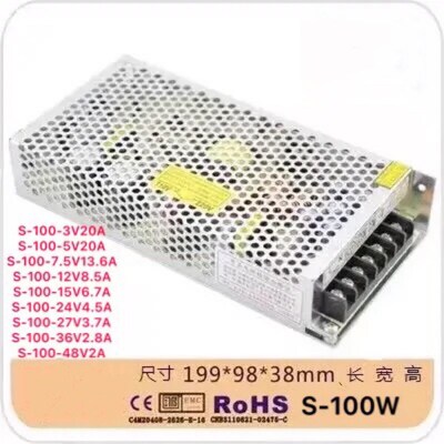 S-100-5v6v7.5v9v10v12v15v18v24v27v36v48v70v直流输出电源