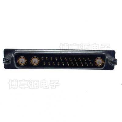 混装矩形D-SUB25W3直插式射频同轴母头连接器22+3D型母座带鱼锁