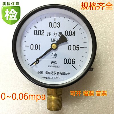 雷尔达60kpa压力表微压气压Y100普通压力表水压0.06mpaY-100正品