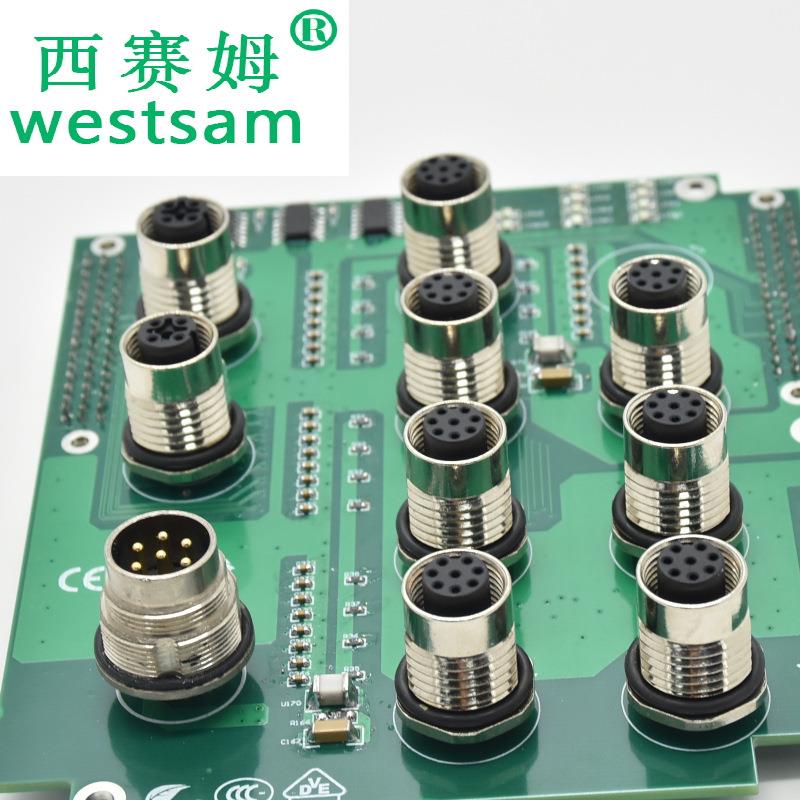 自动化信号传输 M12防水连接器 PCB链接的设备连接器芯数齐全