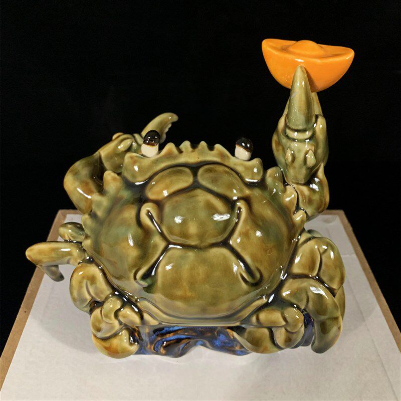 陶瓷螃蟹摆件茶桌茶宠书房笔架吉祥物礼品钳财横财开运饰品送礼品