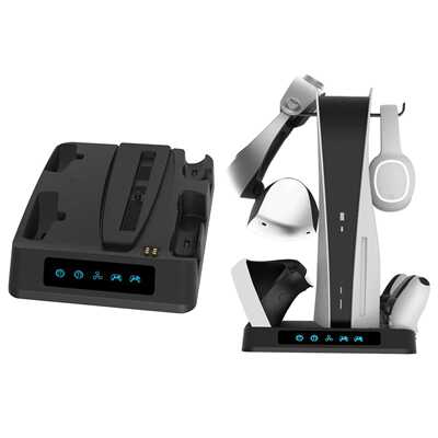 PS5主机多功能散热底座PSVR2/PS5手柄座充带显示灯可收纳头盔耳机