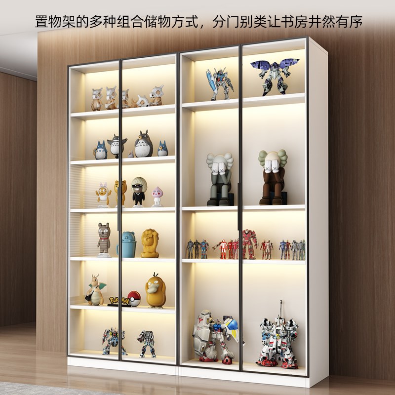 定制手办柜带玻璃门整墙轻奢防尘书架玩具模型陈列展示柜家用书柜