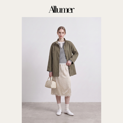ALLUMER极简风衣女中长款翻领通勤外套轻熟优雅风-62126