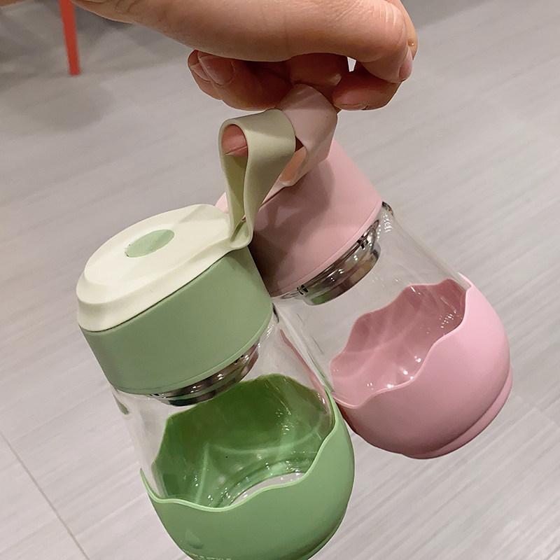 森系便携玻璃杯简约男女士可爱大肚带茶隔水杯泡茶柠檬果汁随行杯