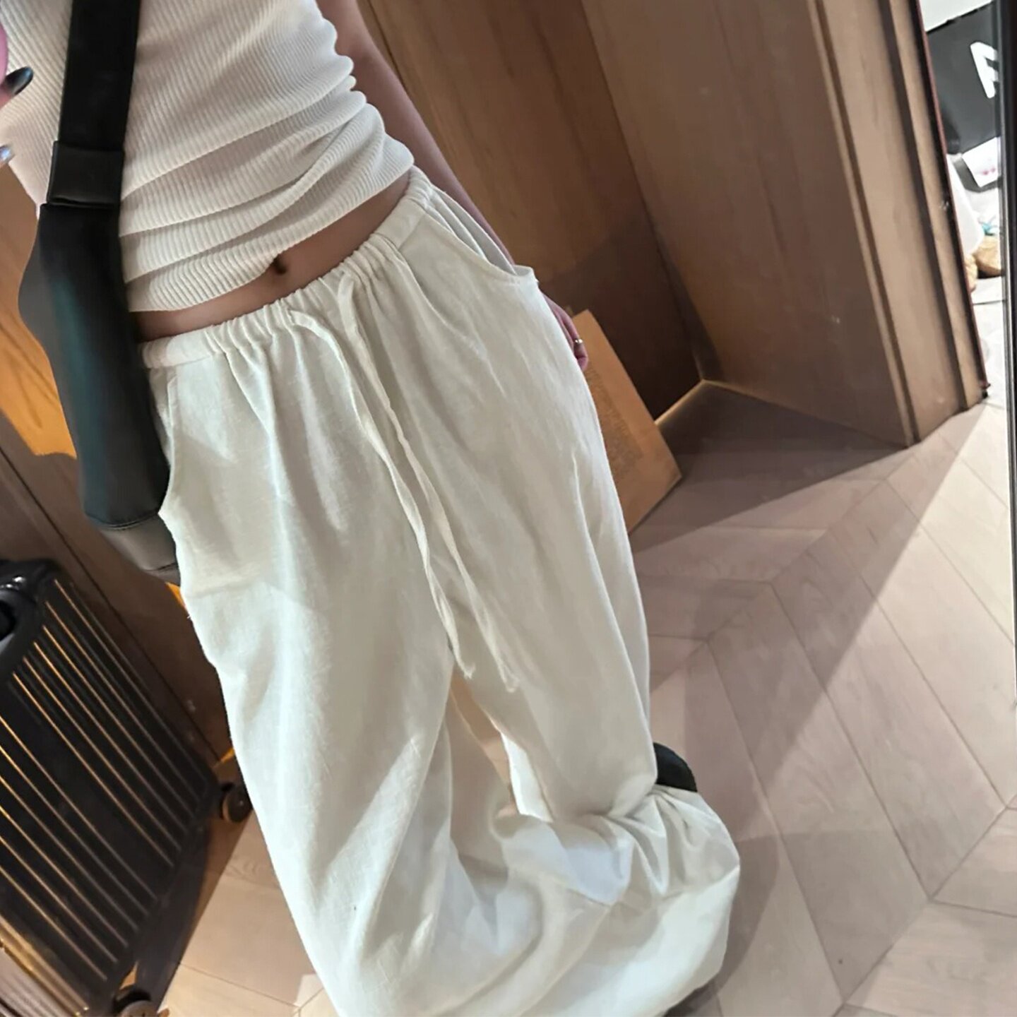白色棉麻宽裤女夏季新款胖妹妹mm宽松显瘦梨形身材直筒休闲裤子