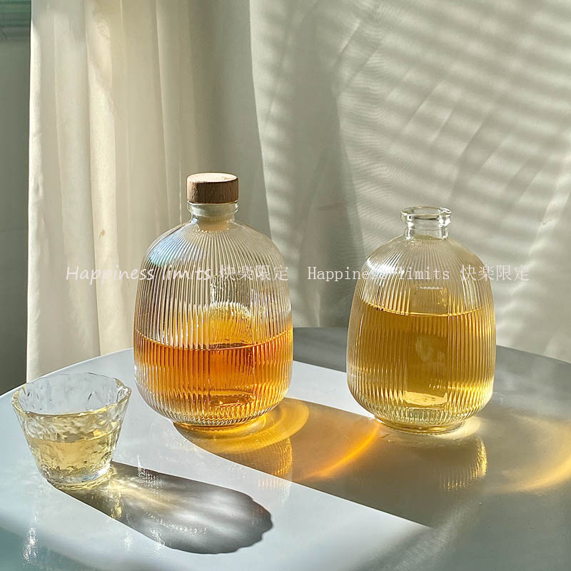 创意条纹冷萃咖啡瓶密封瓶透明果酒玻璃瓶空瓶随手小酒瓶分装容器