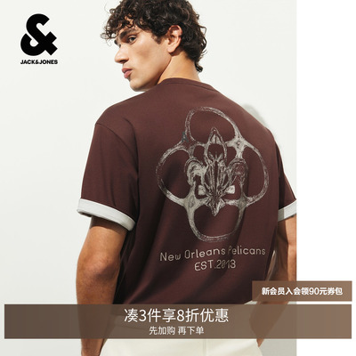 【NBA鹈鹕队联名】杰克琼斯男刺绣T恤上衣短袖宽松圆领226301019