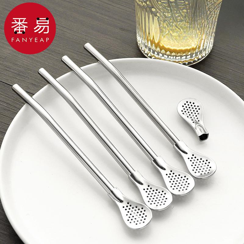 吸管勺A1pn001-奶茶搅拌过滤一体两用咖啡果汁茶饮非一次性勺子饮