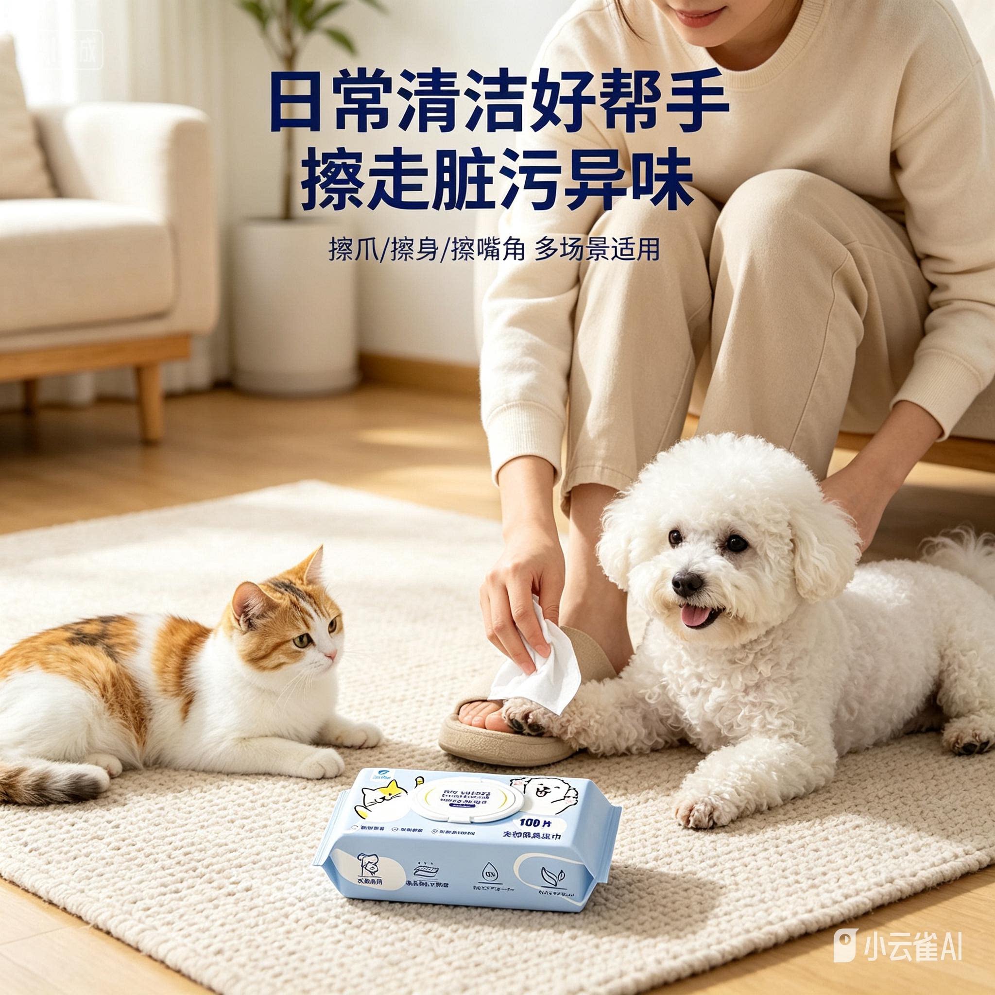 猫狗通用宠物湿巾去泪痕比熊博美眼部清洁擦脚擦屁股除臭便携湿巾