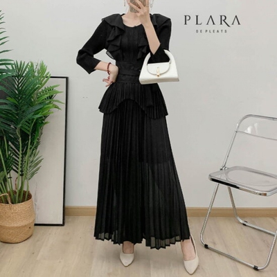 Plara 折褶花边连衣裙上衣+裙子+腰带SET（88至）