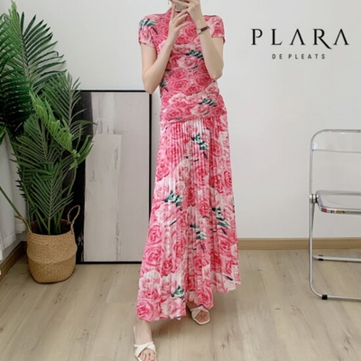 Plara 粉色玛丽玫瑰百褶上衣+裙子 SET_PK3SSE031C