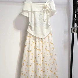 HOLM SHIELD/霍姆盾格白色碎花两件套女夏季温柔风显瘦气质套装裙